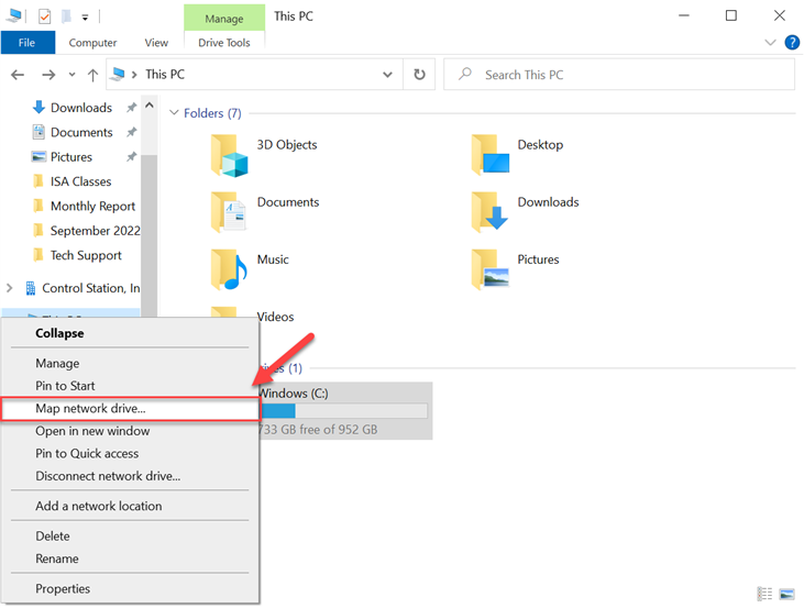 Procedure to add and check Mapped Folders